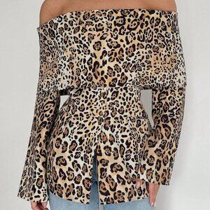 Jackets & Coats | Brown Casual Womens Oneshoulder Leopard Print ...